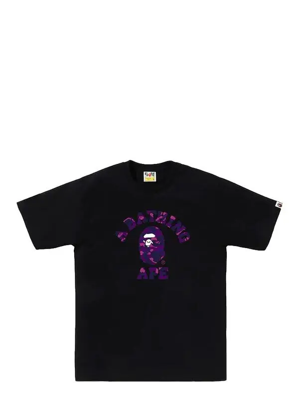 A BATHING APE Camo College Tee Shirt - Black/purple