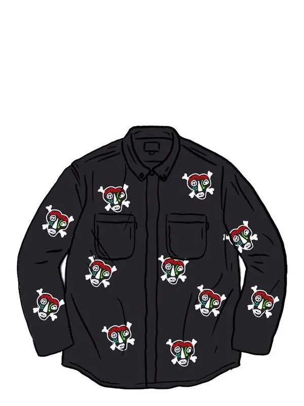 Supreme Clayton Patterson Skulls Embroidered Work Shirt - Black