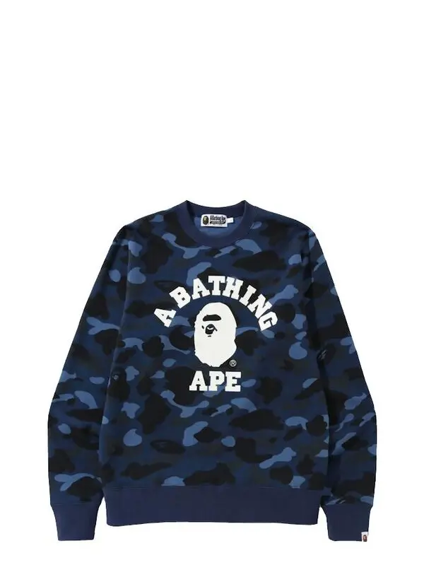 A BATHING APE Camo College Crewneck Sweatshirt - Navy Blue