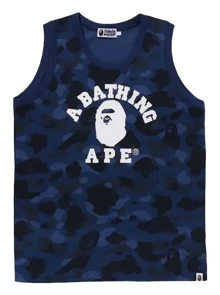 A BATHING APE Camo College Tank Top - Navy Blue