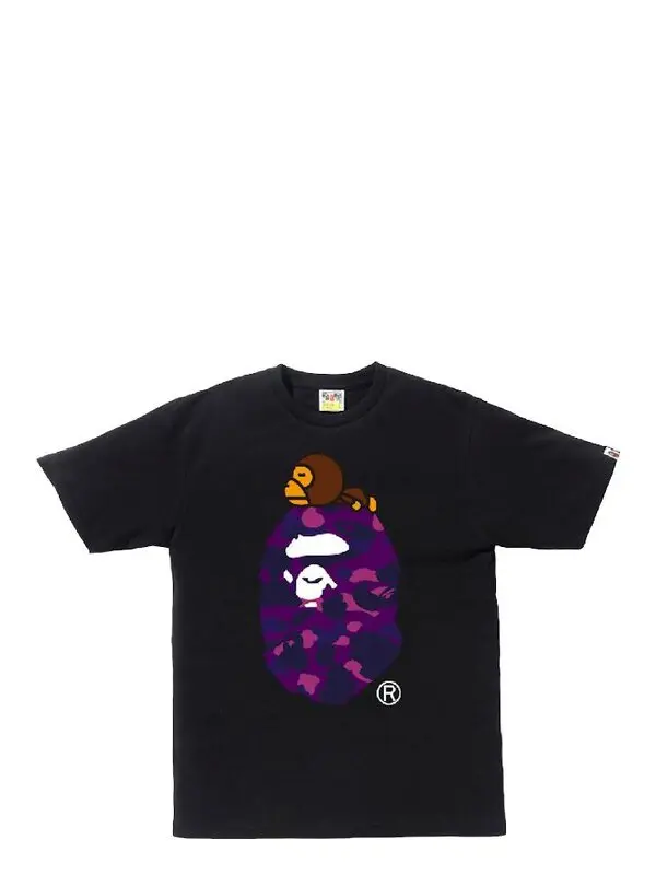 A BATHING APE Camo Milo On Big Ape Relaxed Tee Shirt - Black/purple