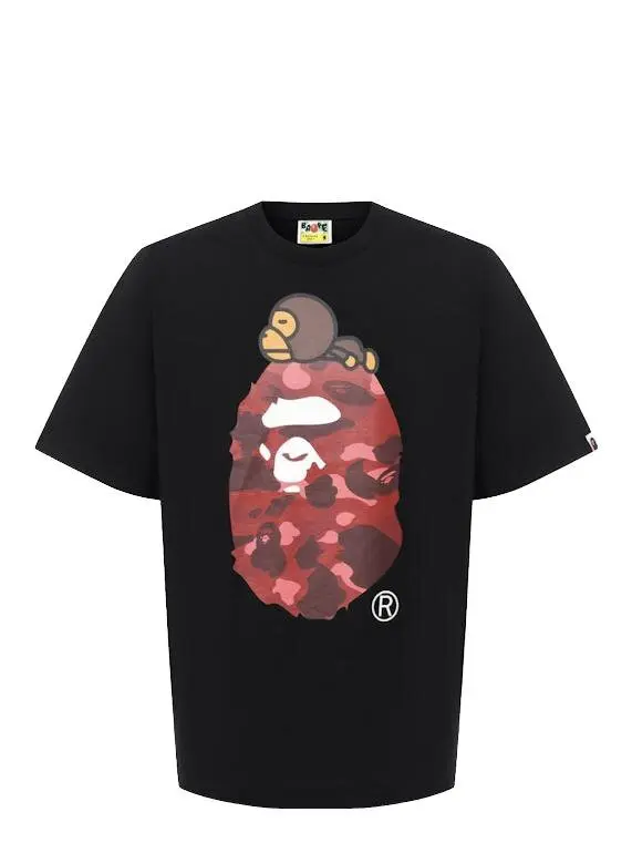 A BATHING APE Camo Milo On Big Ape Relaxed Tee Shirt - Black/red