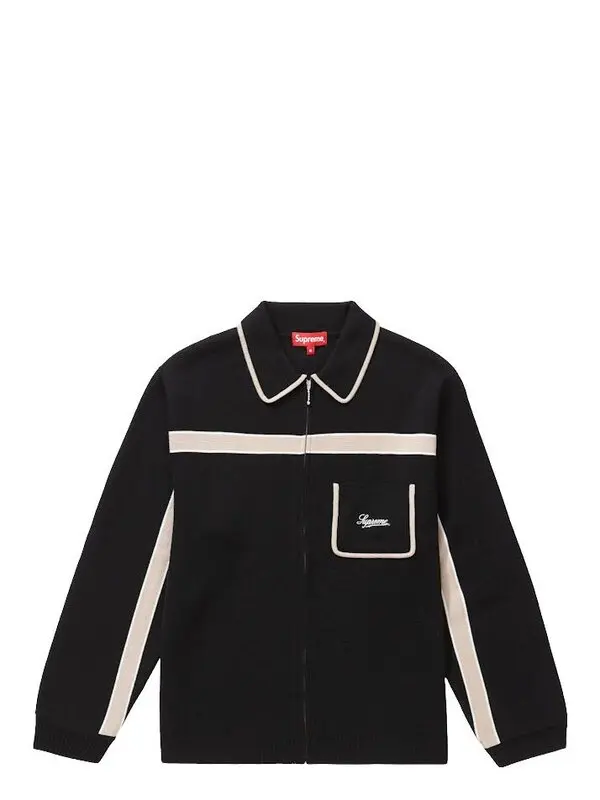 Supreme Chest Stripe Zip-up Cardigan - Black