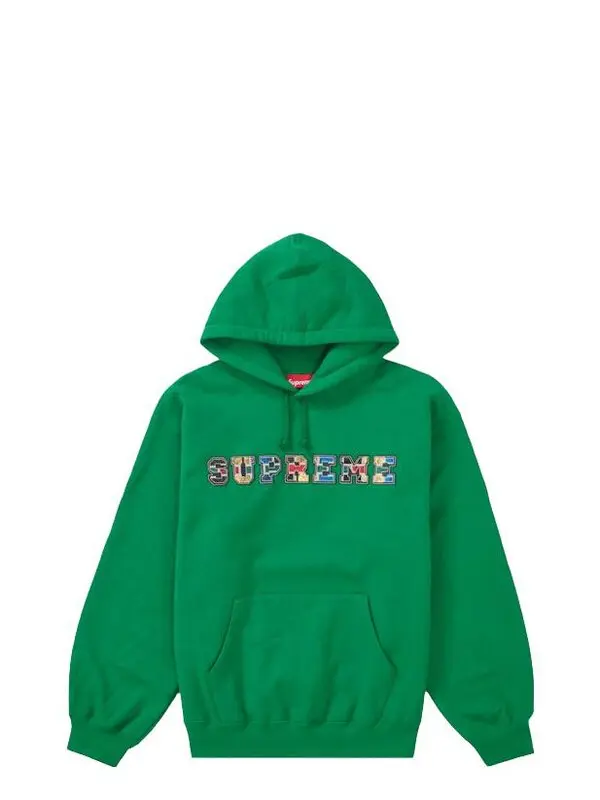 Supreme Collegiate Patchwork Leather Hooded Sweatshirt - Green