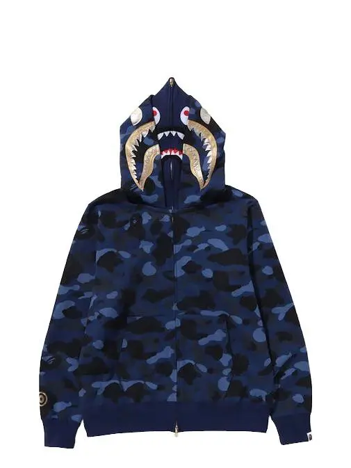 BAPE Camo Shark Full Zip Hoodie - Navy Blue