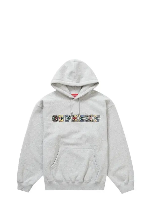 Supreme Collegiate Patchwork Leather Hooded Sweatshirt - Heather Grey