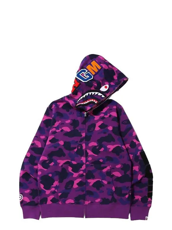 A BATHING APE Camo Detachable Shark Full Zip Hoodie - Purple