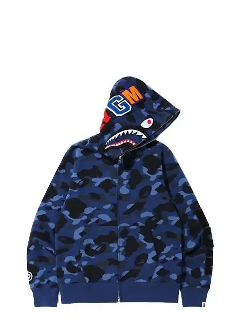 BAPE Camo Detachable Shark Full Zip Hoodie - Blue
