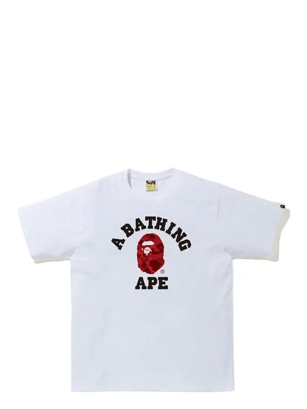 A BATHING APE Camo College Tee Shirt - White/red