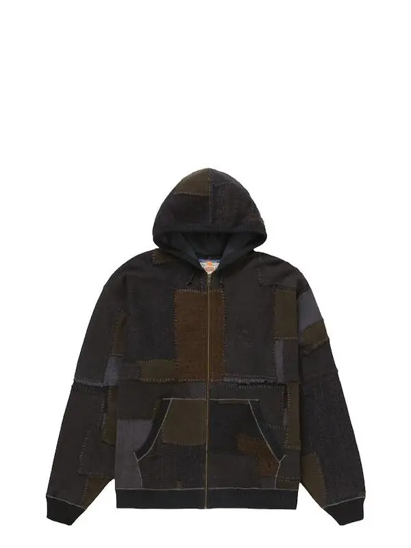 Supreme Patchwork Zip Up Hooded Sweater - Black