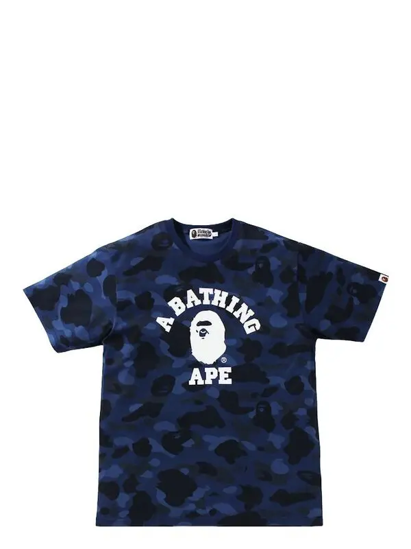 A BATHING APE Camo College Tee Shirt - Navy Blue