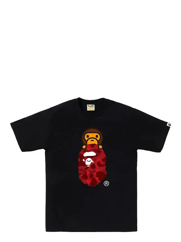 A BATHING APE Camo Milo On Ape Head Tee Shirt - Black/red