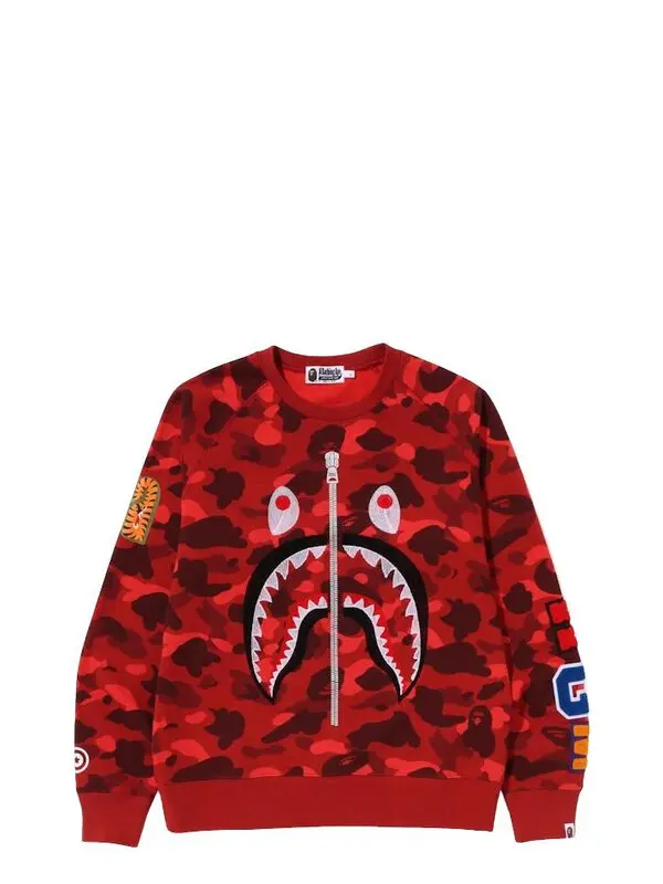 BAPE Camo Embroidery Shark Crewneck Sweatshirt - Red