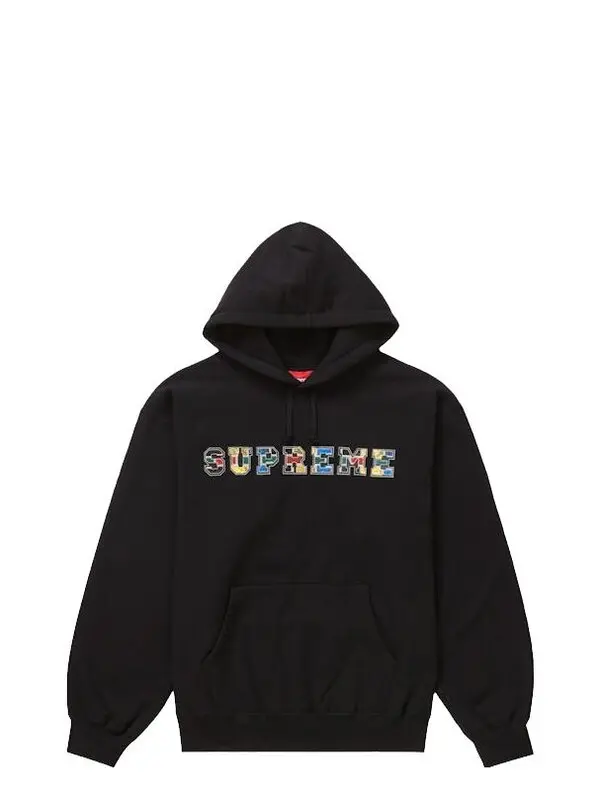 Supreme Collegiate Patchwork Leather Hooded Sweatshirt - Black