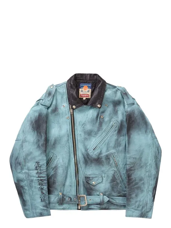 Supreme Blackmeans Painted Leather Motorcycle Jacket - Light Green
