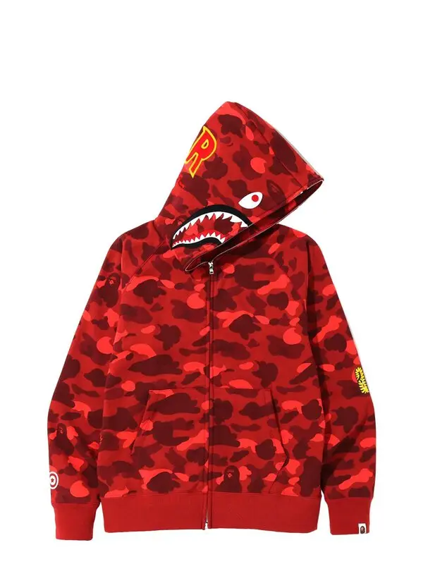 BAPE Camo Ponr Shark Full Zip Hoodie - Red
