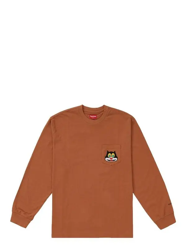 Supreme Cat Long Sleeve Pocket Tee Shirt - Rust