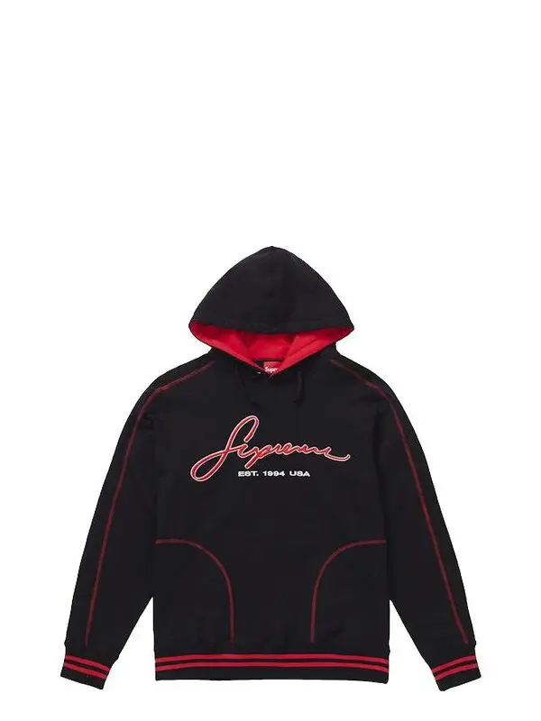 Supreme Contrast Embroidered Hooded Sweatshirt - Black