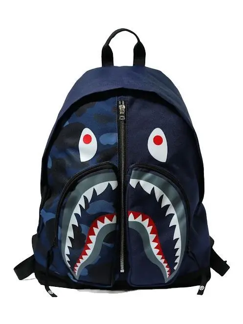 A BATHING APE Camo Shark Day Backpack - Navy Blue