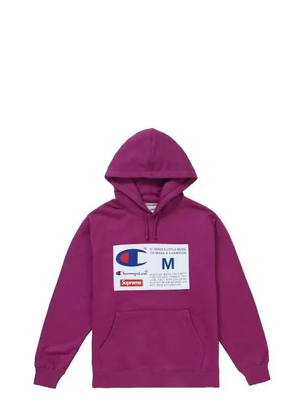 Supreme Champion Label Hooded Sweatshirt - Bright Purple