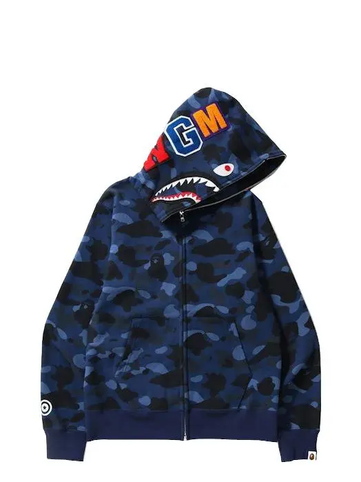 BAPE Camo Shark Full Zip Hoodie - Navy Blue