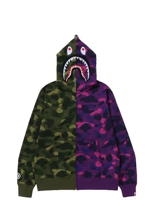 BAPE Camo Shark Full Zip Hoodie - Green Purple