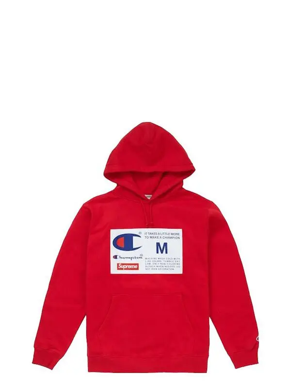 Supreme Champion Label Hooded Sweatshirt - Red