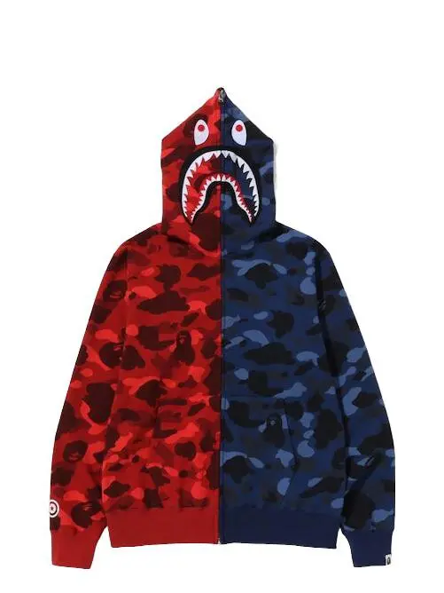 BAPE Camo Shark Full Zip Hoodie - Red Navy Blue