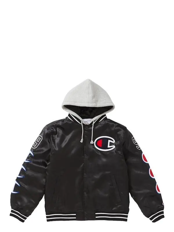Supreme X Champion Hooded Varsity Jacket - Black