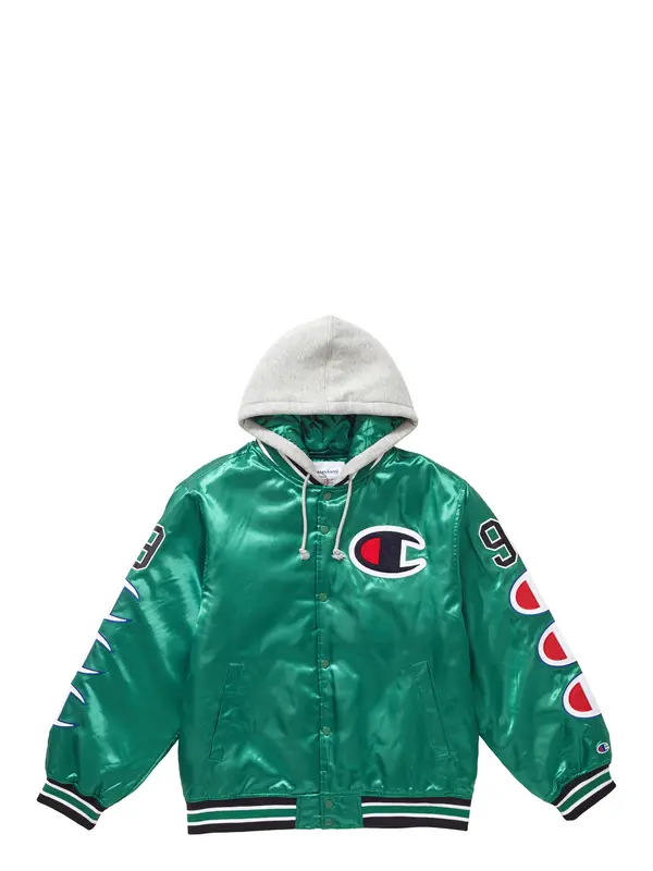 Supreme X Champion Hooded Satin Varsity Jacket - Kelly Green