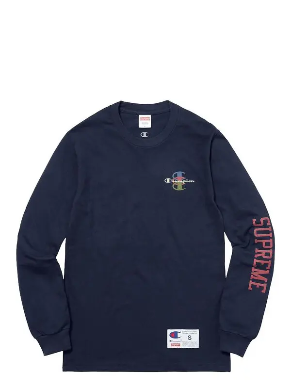 Supreme Champion Stacked C Long Sleeve Tee Shirt - Navy Blue