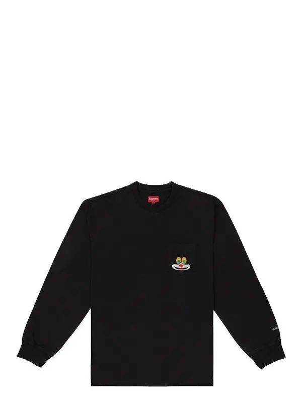 Supreme Cat Long Sleeve Pocket Tee Shirt - Black