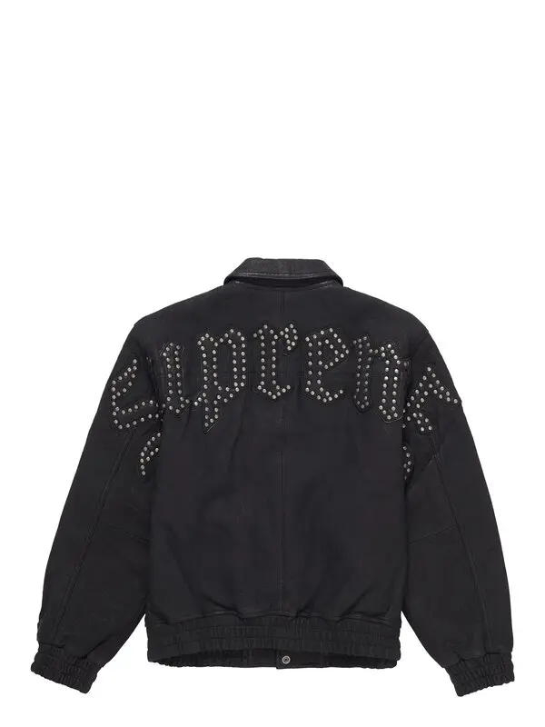 Supreme Pebbled Leather Varsity Jacket - Black