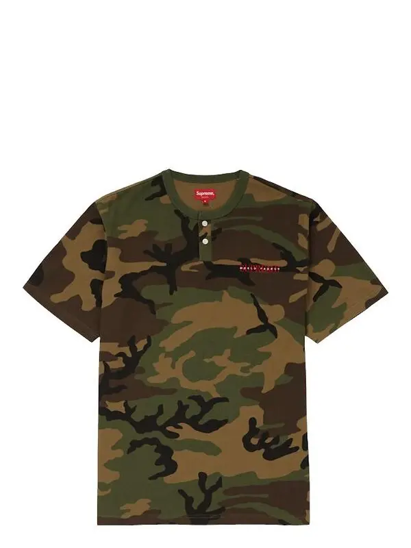 Supreme Pique Short Sleeve Henley - Woodland Camo