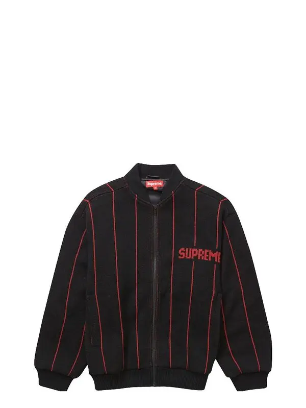 Supreme Pinstripe Varsity Zip Up Sweater - Black