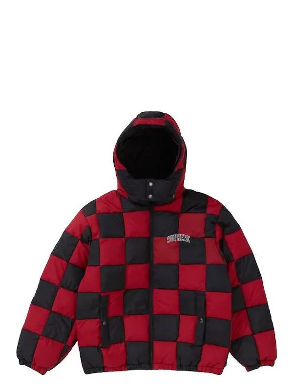 Supreme Checkerboard Puffy Jacket - Dark Red