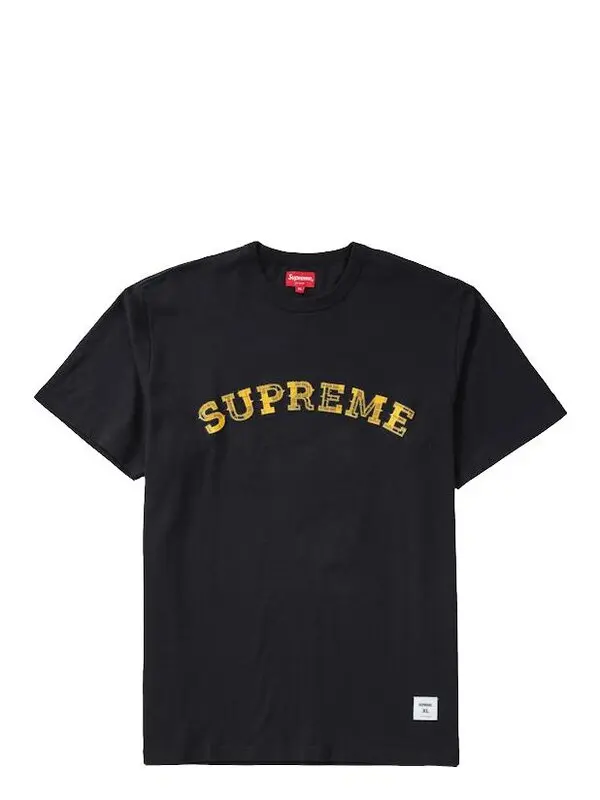 Supreme Plaid Applique Short Sleeve Top - Black