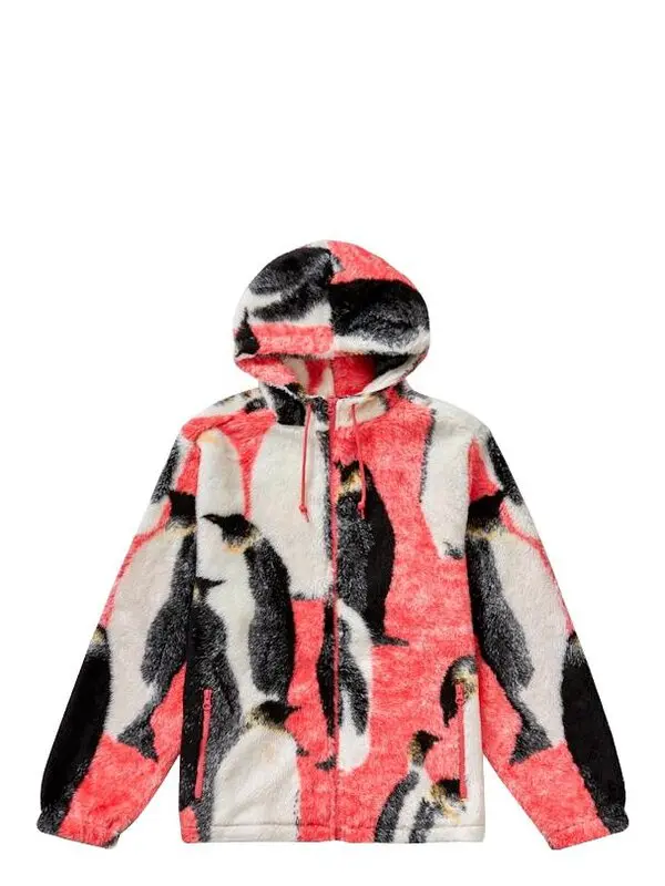 Supreme Penguins Hooded Fleece Jacket - Pink
