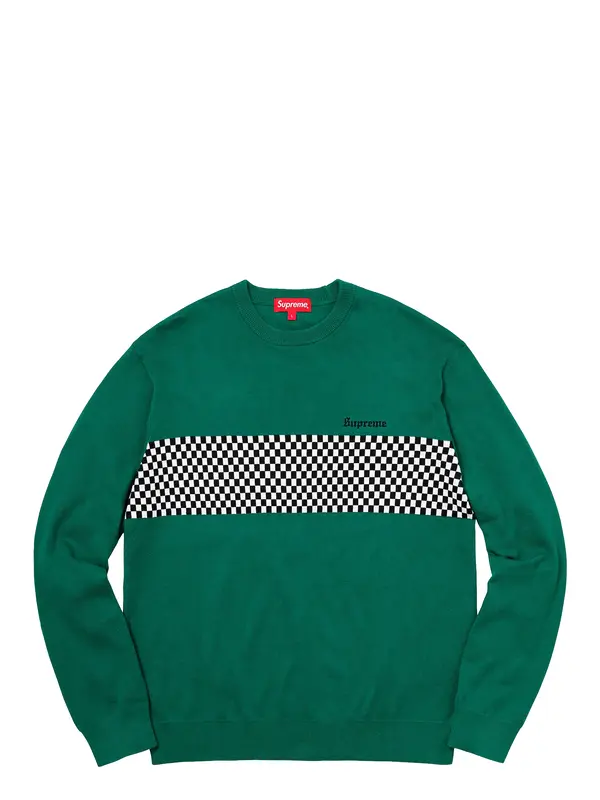 Supreme Checkered Panel Crewneck Sweatshirt - Forest Green