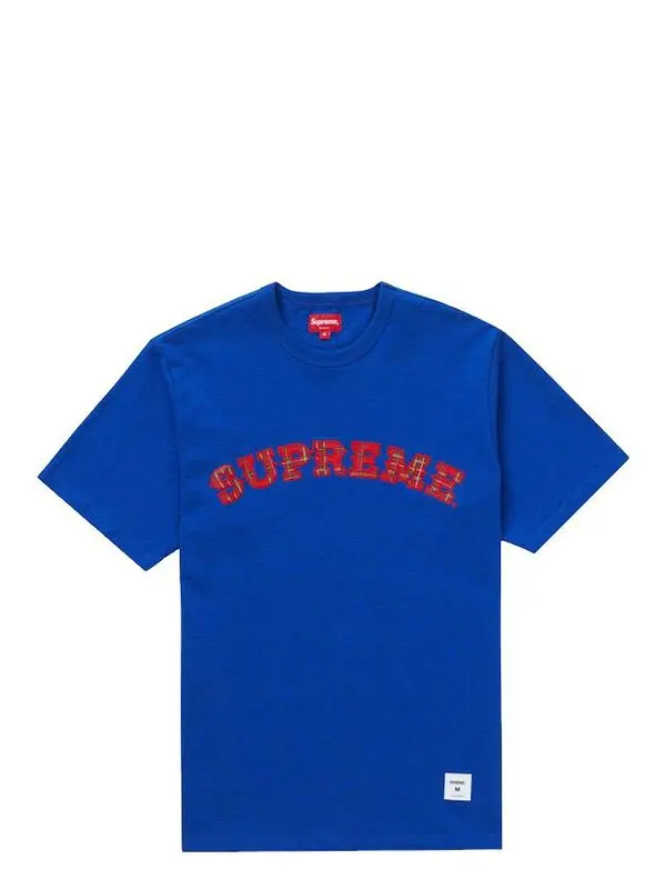 Supreme Plaid Applique Short Sleeve Top - Royal