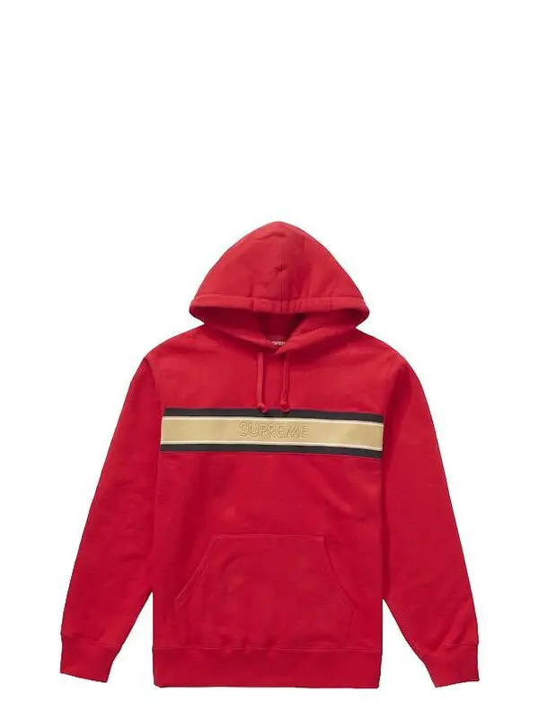 Supreme Chest Stripe Logo Hooded Sweatshirt - Red