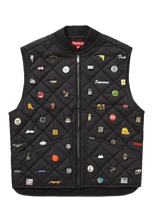 Supreme Pins Quilted Work Vest - Black
