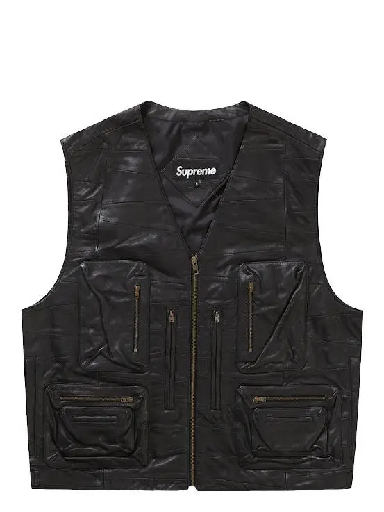 Supreme Patchwork Leather Cargo Vest - Black