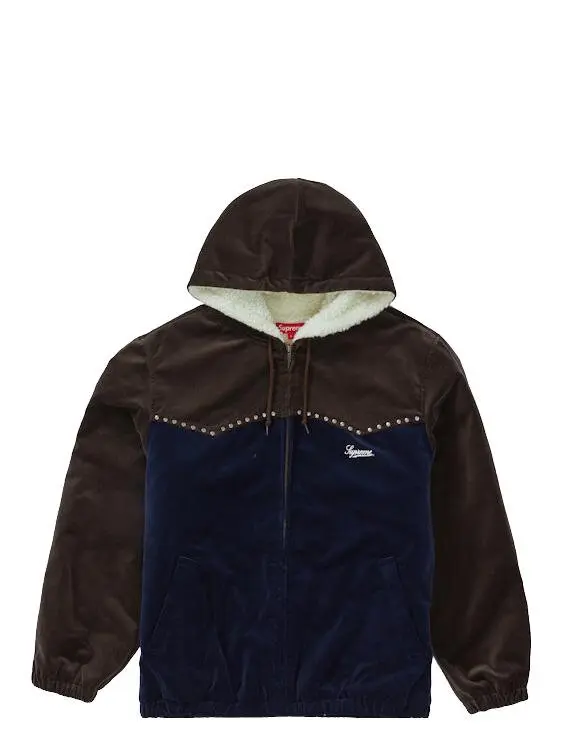 Supreme Studded Velvet Hooded Work Jacket - Navy Blue