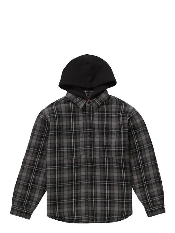Supreme Tartan Flannel Hooded Shirt - Black