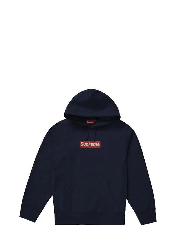 Supreme Swarovski Box Logo Hooded Sweatshirt - Navy Blue