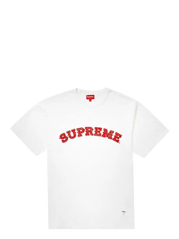 Supreme Plaid Applique Short Sleeve Top - White