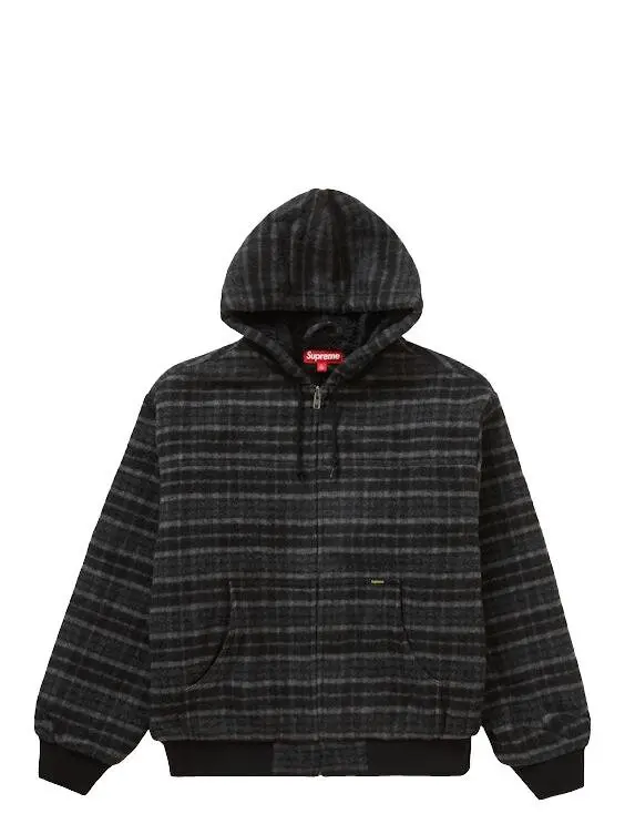 Supreme Plaid Wool Hooded Work Jacket - Black