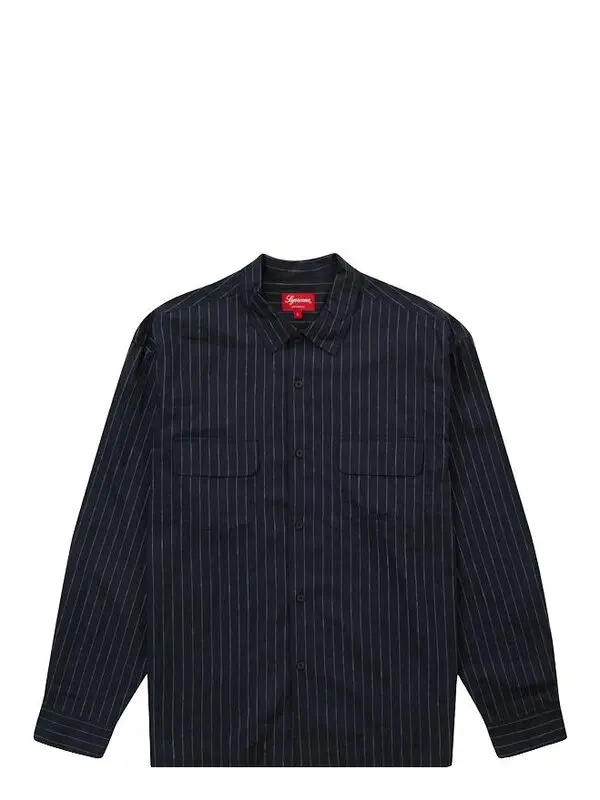 Supreme Pinstripe Linen Shirt - Navy Blue