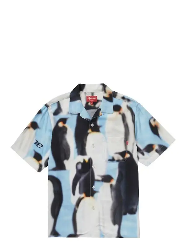 Supreme Penguins Rayon Short Sleeve Shirt - Blue